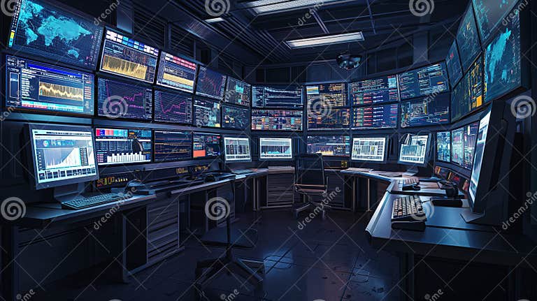 High-Tech Surveillance Command Center Stock Image - Image of desk, room ...