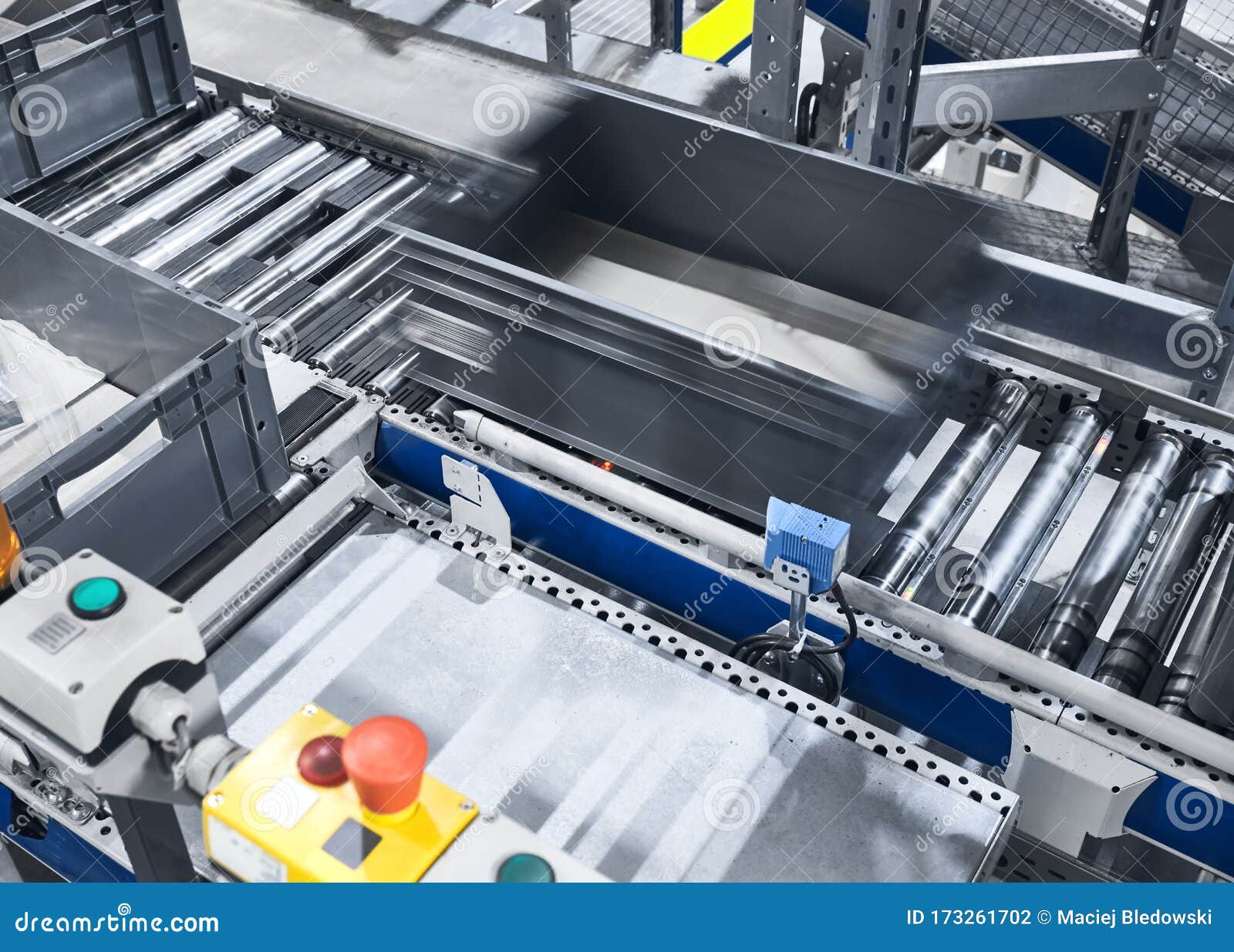 Modern Conveyor System with Box in Motion Stock Photo - Image of line ...