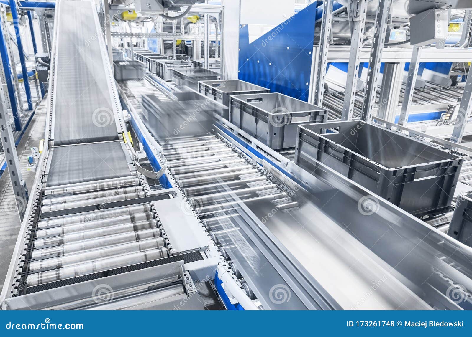 Modern Conveyor System with Boxes in Motion Stock Photo - Image of ...