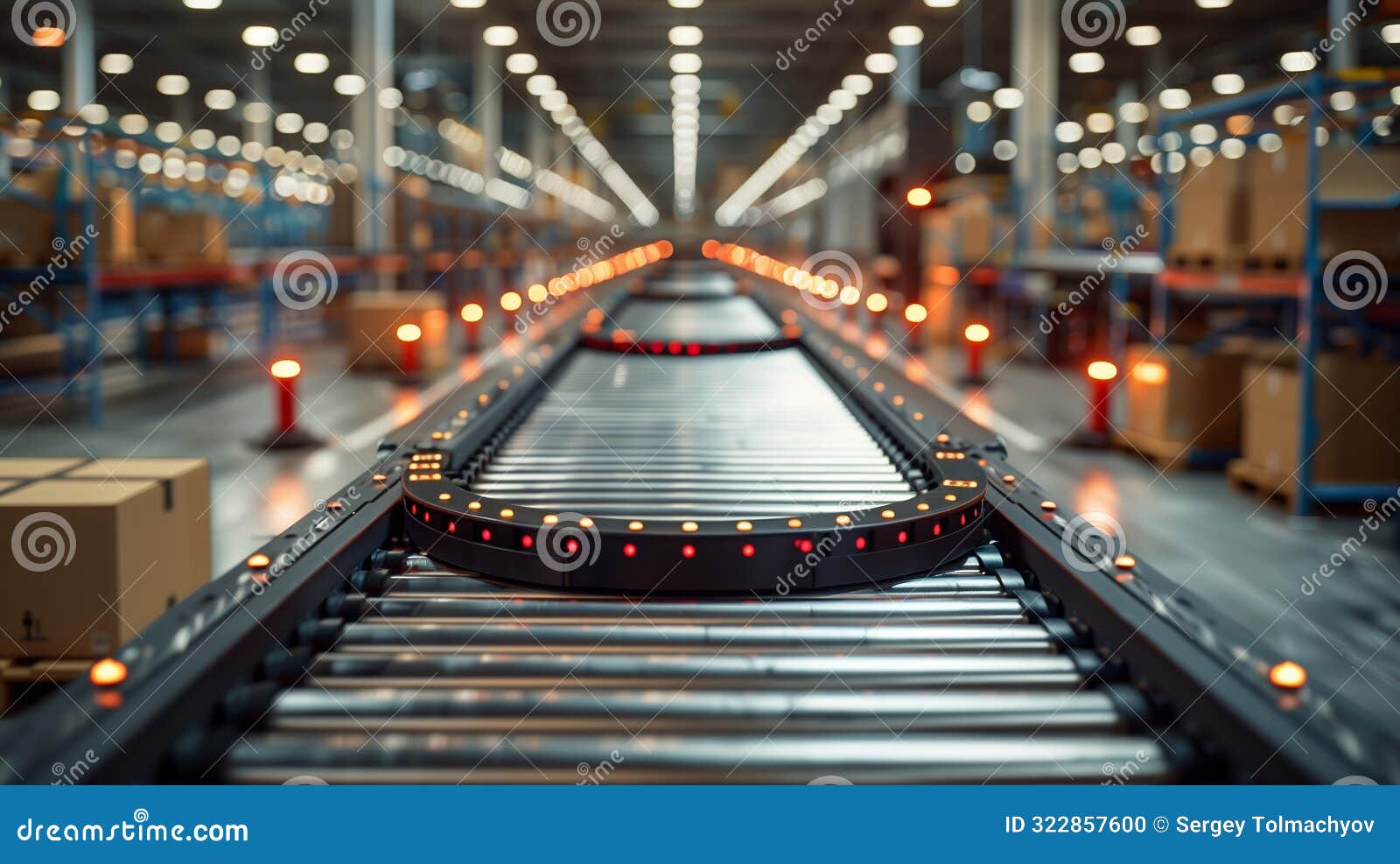 Modern Conveyor System in a Large Warehouse with Bright Lights Stock ...