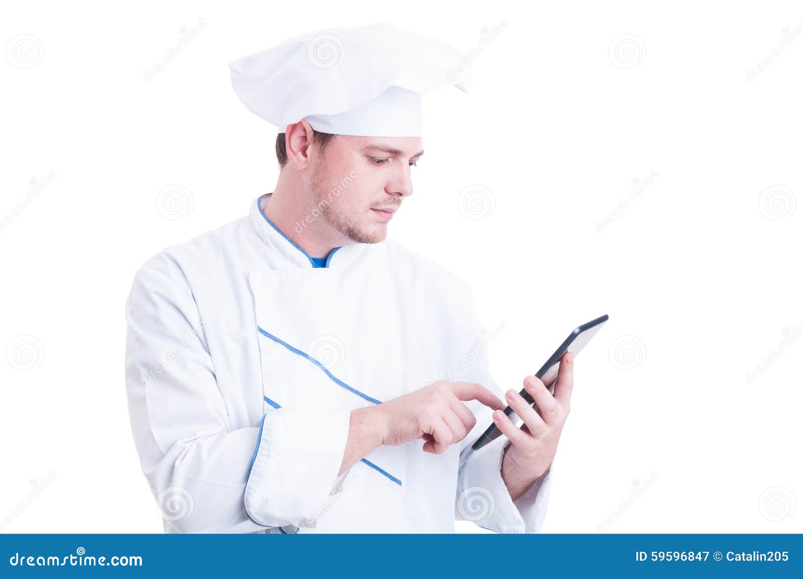 Modern Cook or Chef Using a Wireless Tablet Pc Stock Image - Image of ...