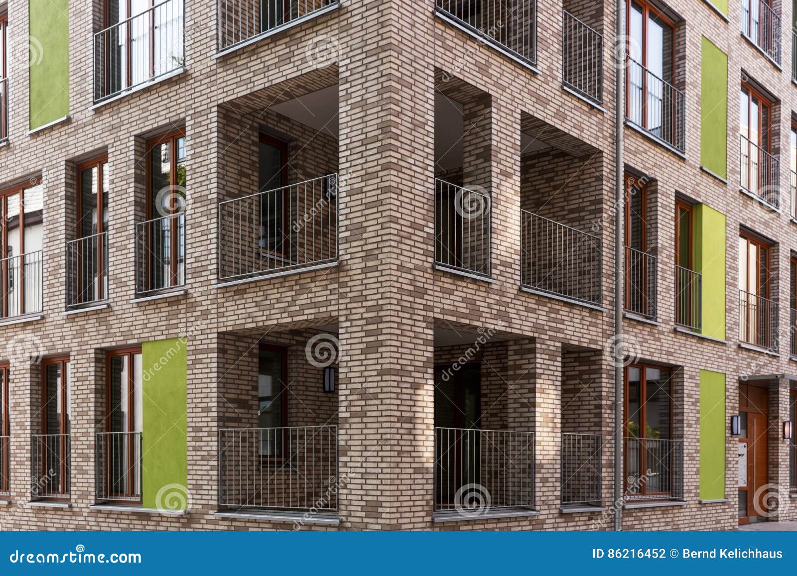Modern Corner House with Balconies Stock Photo - Image of balcony ...