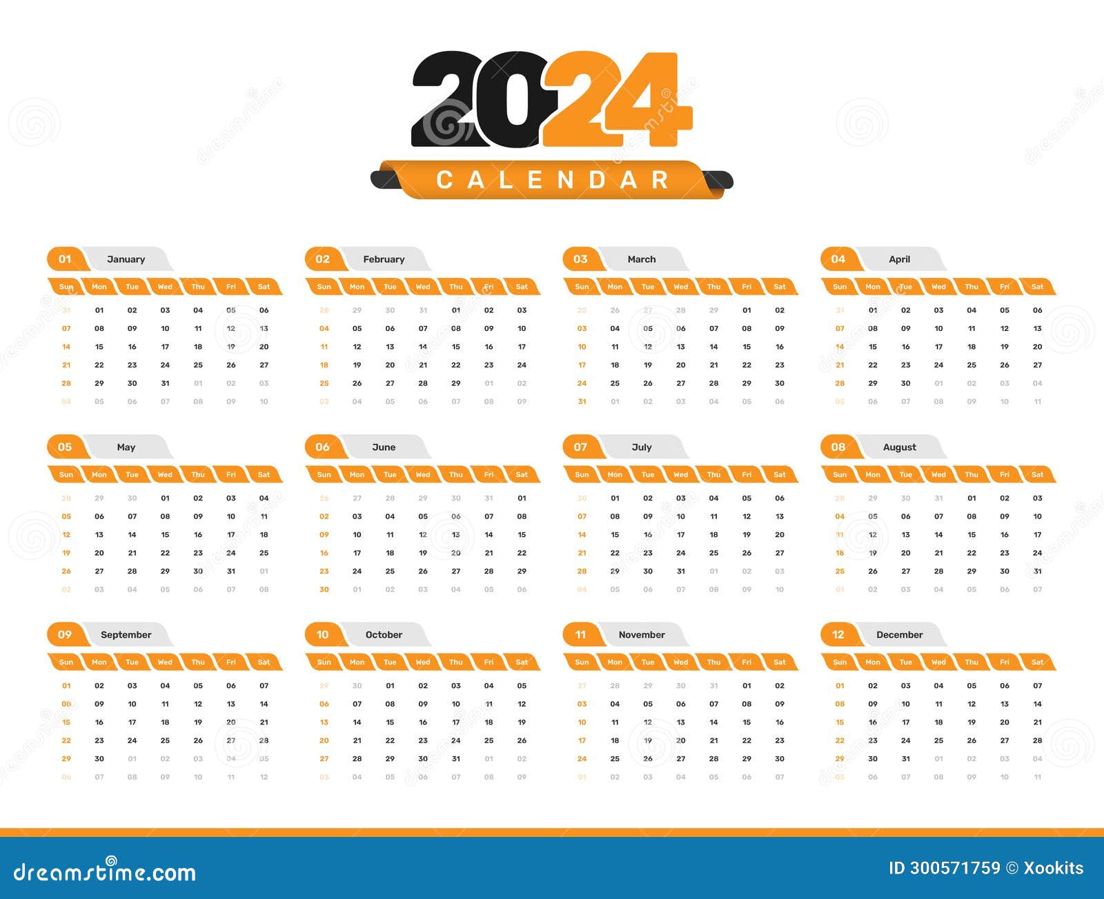 Modern Corporate Abstract Calendar Date Format Template Design for 2024 ...