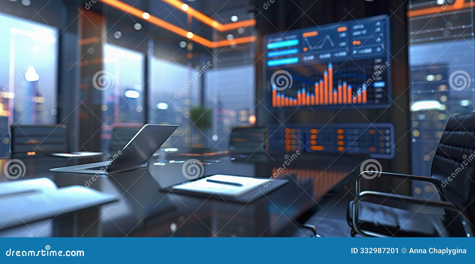 Modern Corporate Boardroom Showcases a Finance Dashboard Featuring Key ...