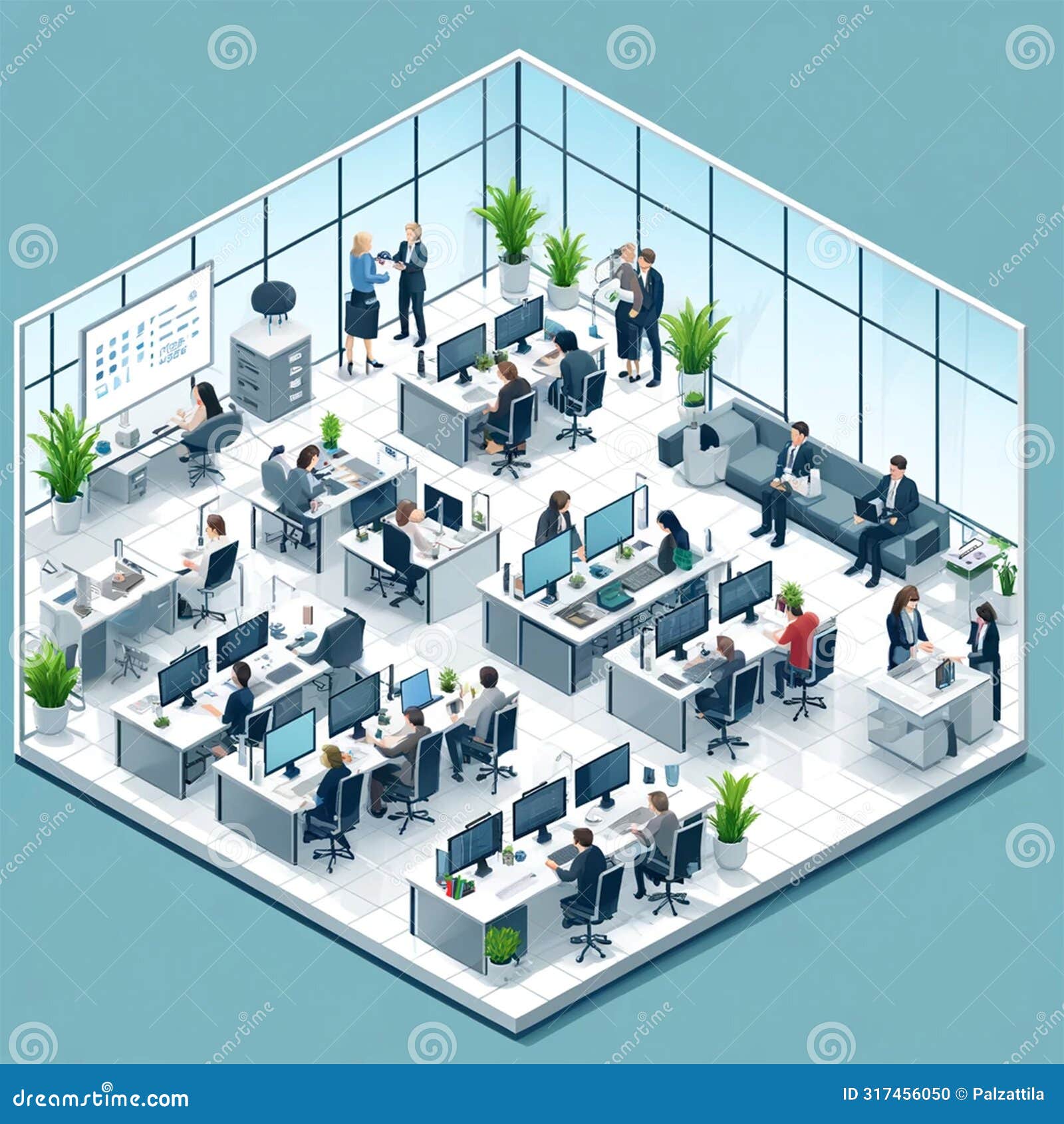 Modern Corporate Office Environment Isometric Vector Illustration Stock ...