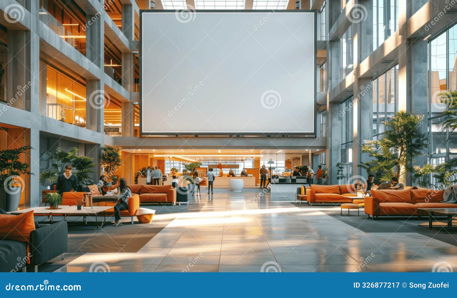 Modern Corporate Office Lobby with Empty Digital Billboard, High ...