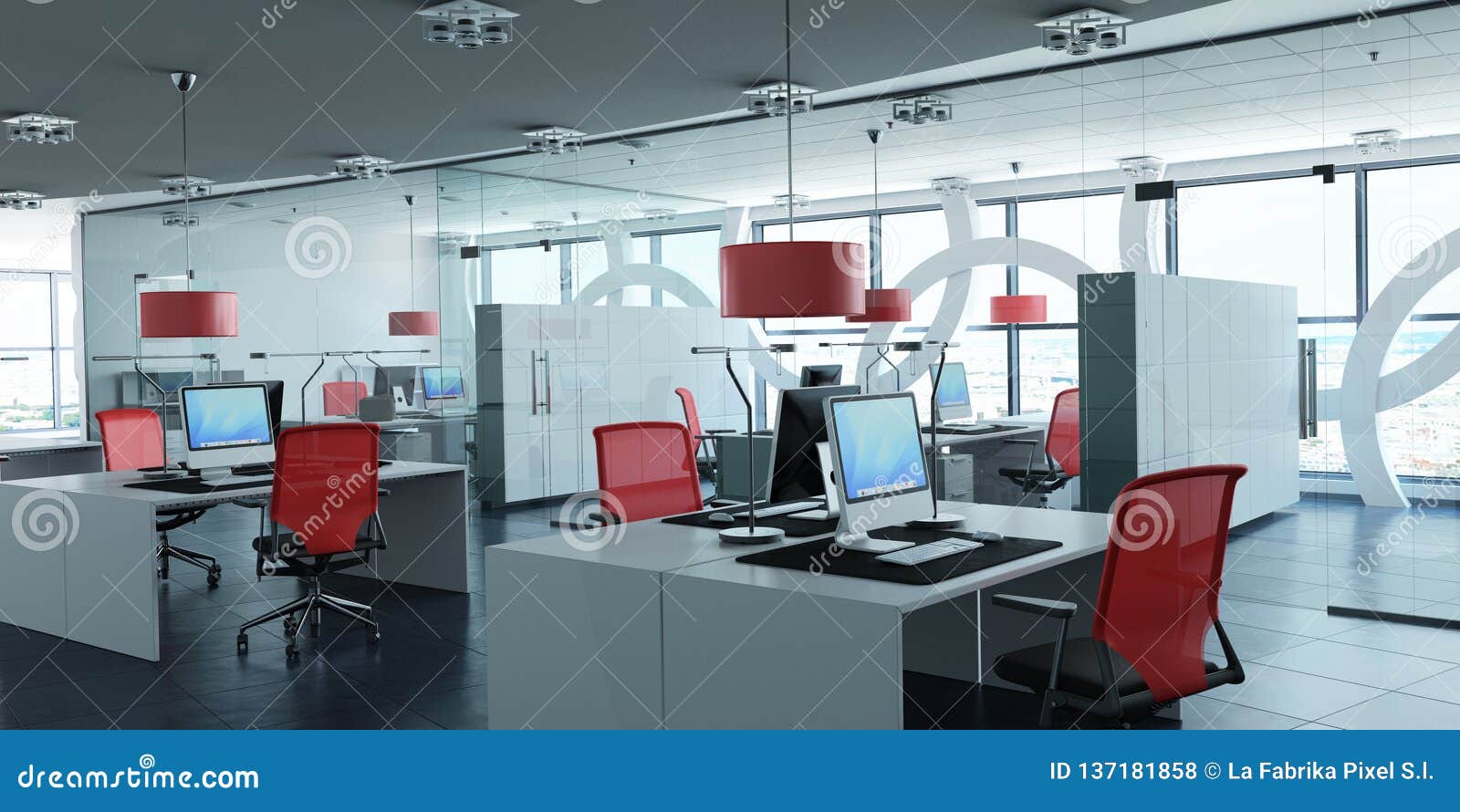Modern Corporate Office Red Stock Illustration - Illustration of clean ...
