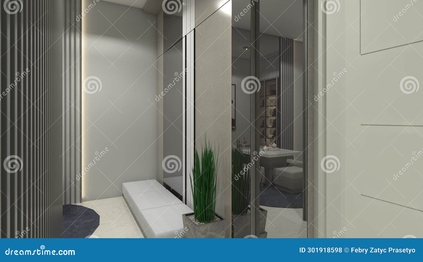 Corridor Interior Design with Minimalist Cushion Bench Stock ...