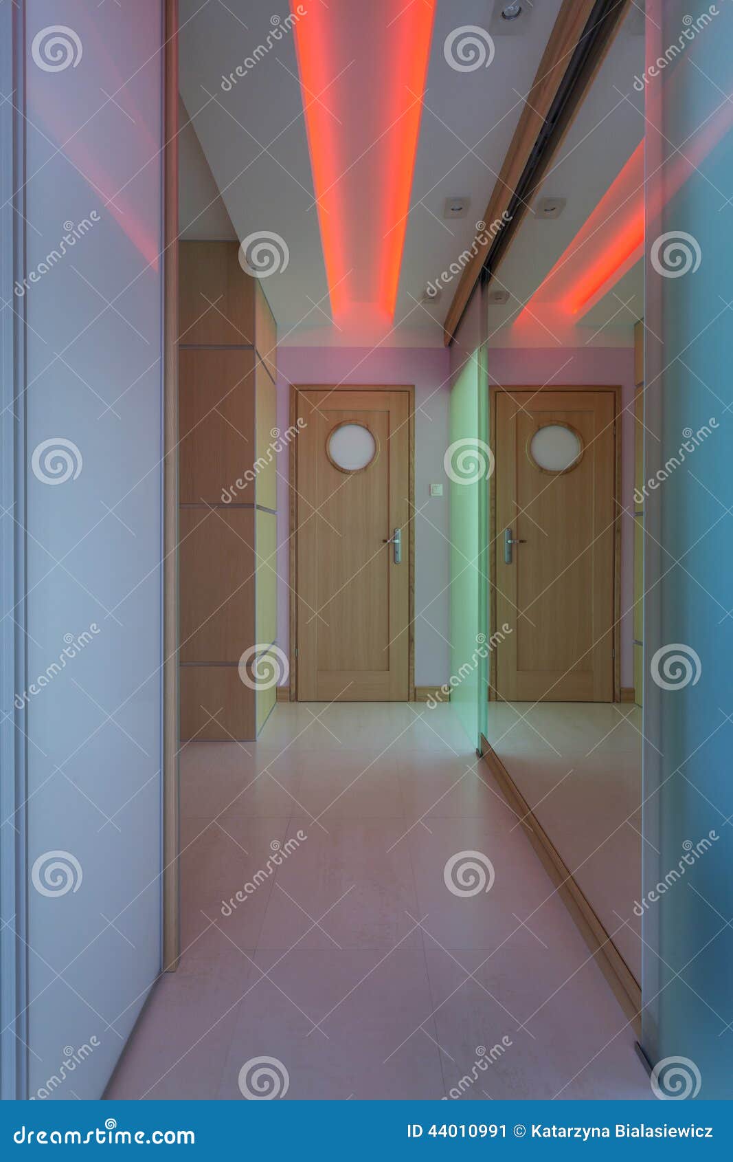 Modern Corridor with Neon Lighting Stock Image - Image of contemporary ...