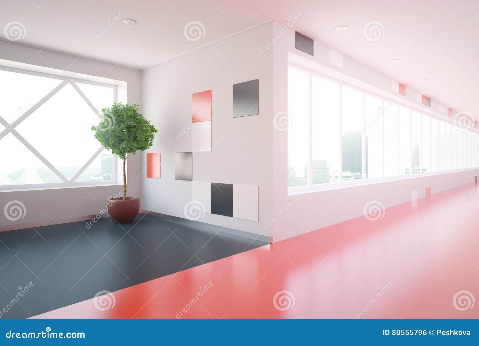 Modern corridor side stock illustration. Illustration of city - 80555796