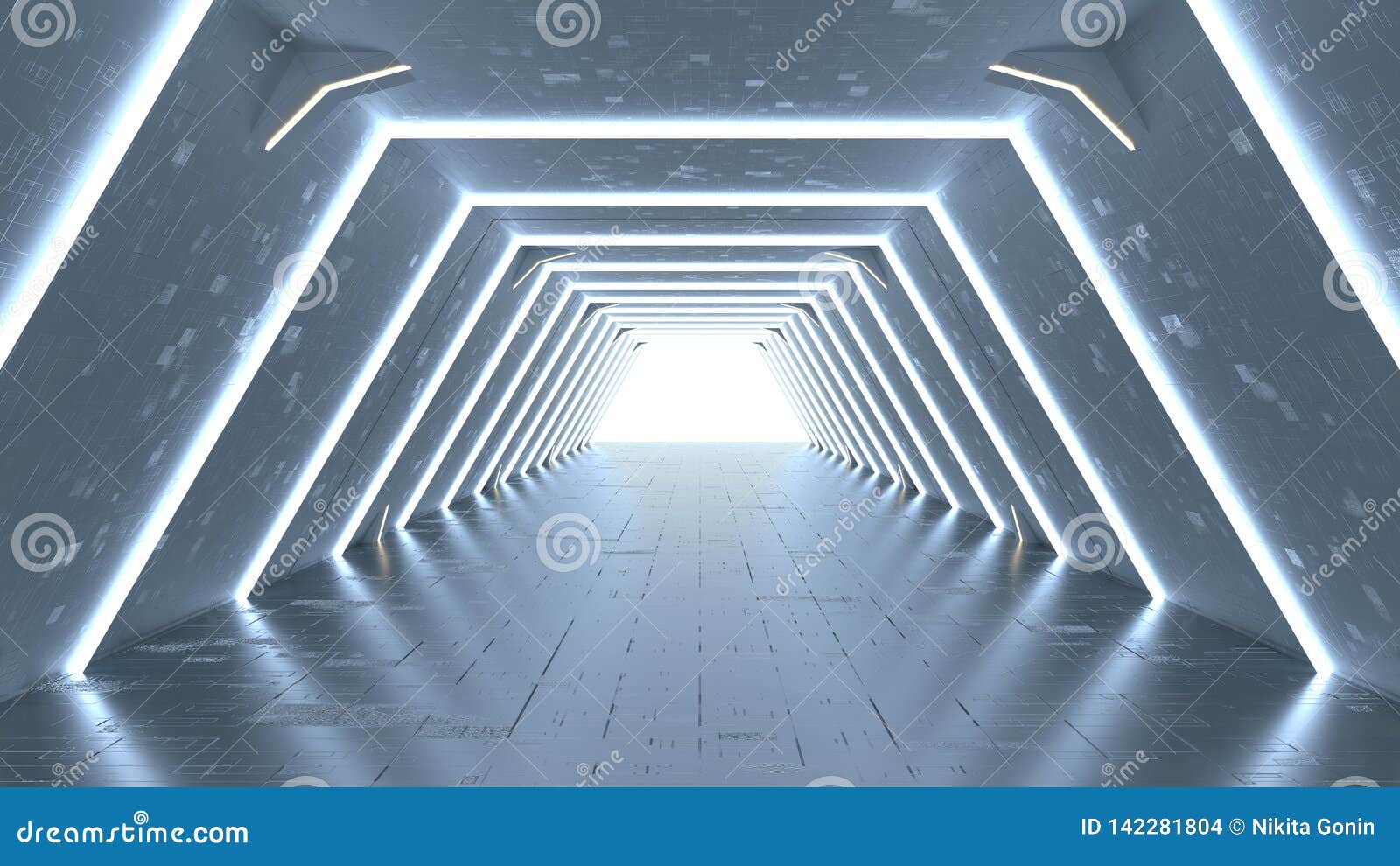 Modern Corridor of Spaceship Abstract Sci-fi 3D Render Stock ...