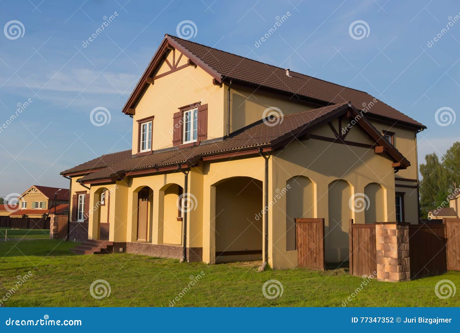 Modern Cottage on Sunset Closeup Stock Photo - Image of buildings ...