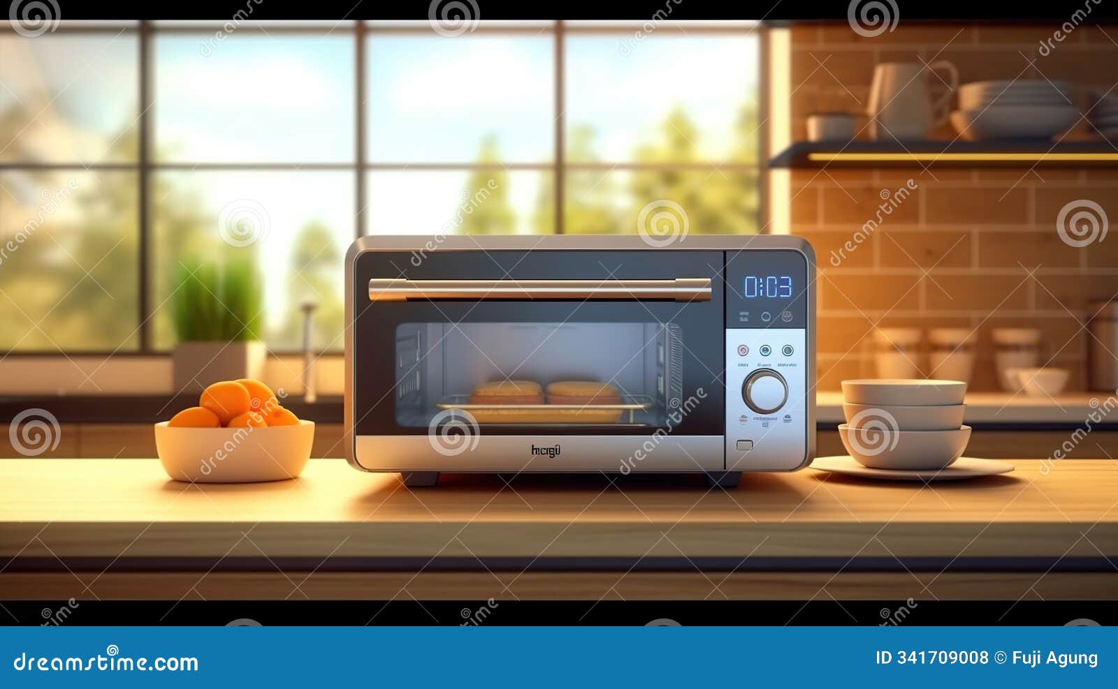 Modern Countertop Oven With A Digital Display, Timer, And Various ...