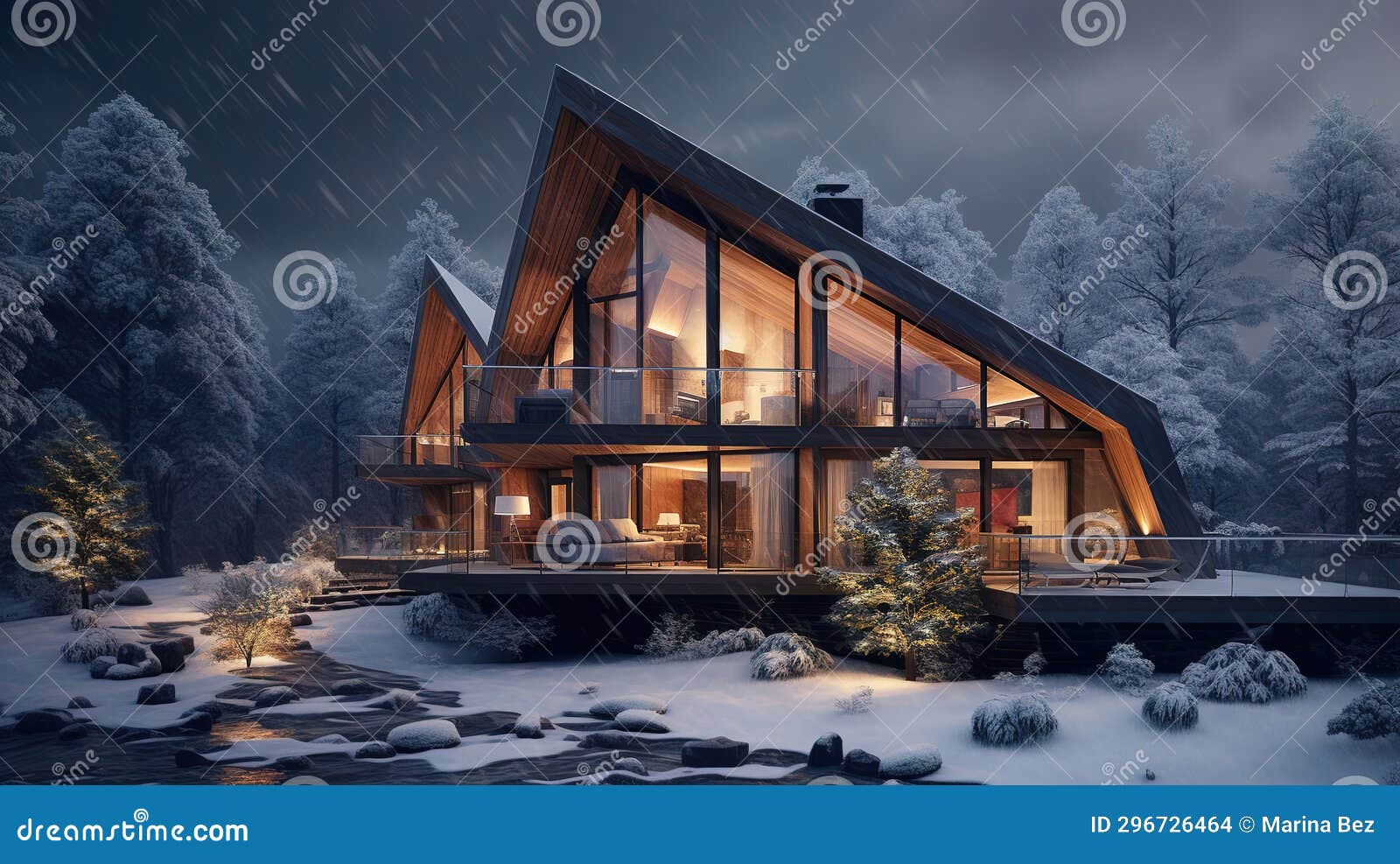 Modern Country House Near the Forest in Winter Stock Photo - Image of ...