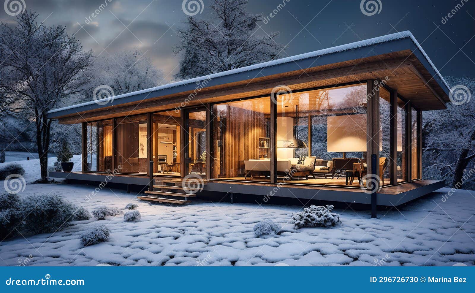 Modern Country House Near the Forest in Winter Stock Photo - Image of ...