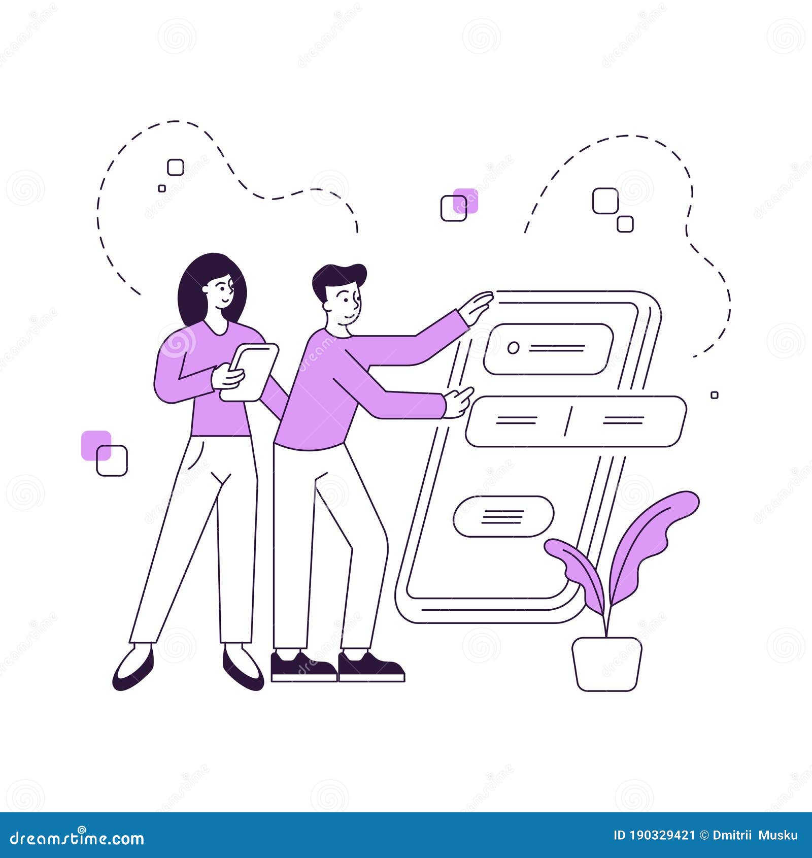 Modern Couple Using Application on Smartphone Together Stock Vector ...