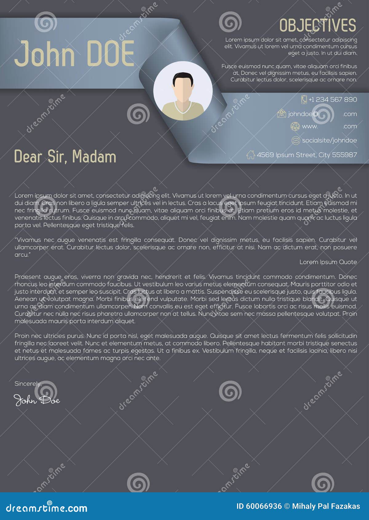 Modern Cover Letter Cv Resume with Ribbon Header Stock Illustration ...
