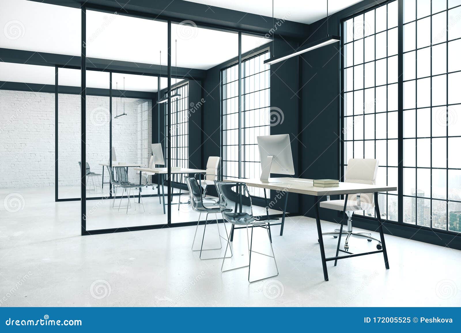 Modern Coworking Office Interior with City View Stock Illustration ...