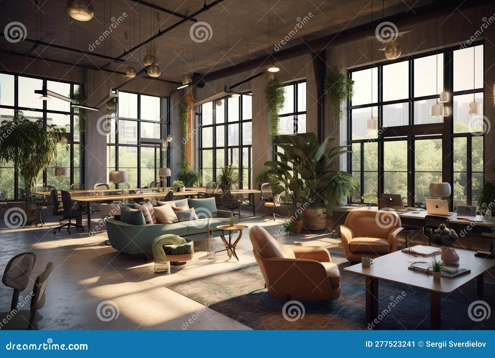 A Modern Coworking Space with Large Windows that Let in Natural Light ...