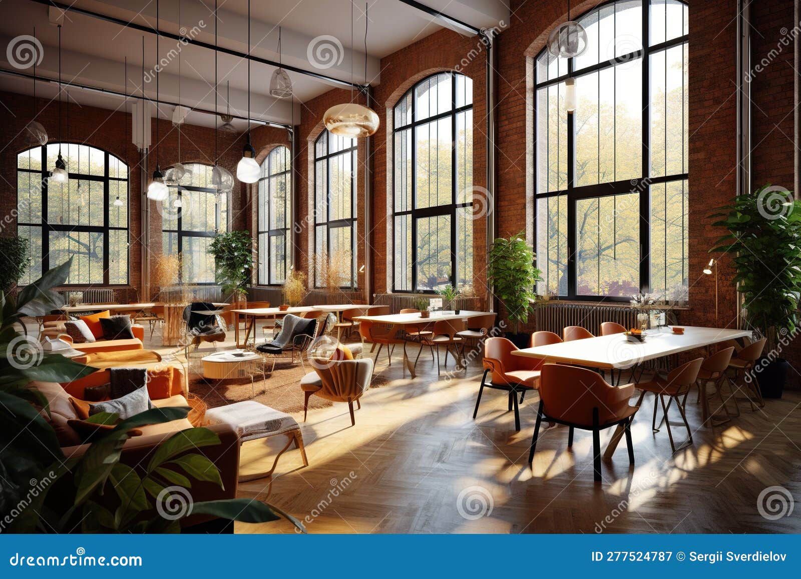 A Modern Coworking Space with Large Windows that Let in Natural Light ...