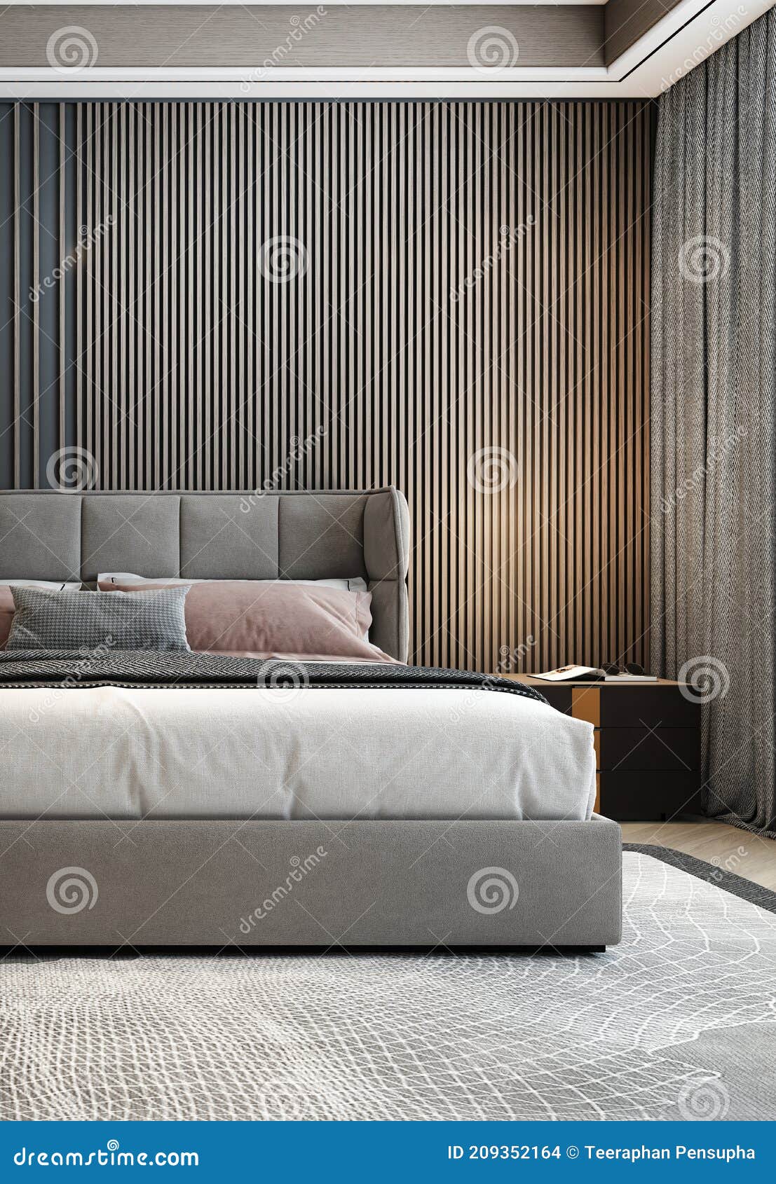 The Modern Cozy Bedroom and Empty Pattern Wall Texture Background ...