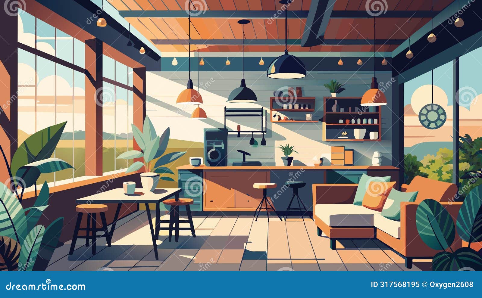 Modern Cozy Coffee Shop Interior with Trendy Decor Stock Image ...