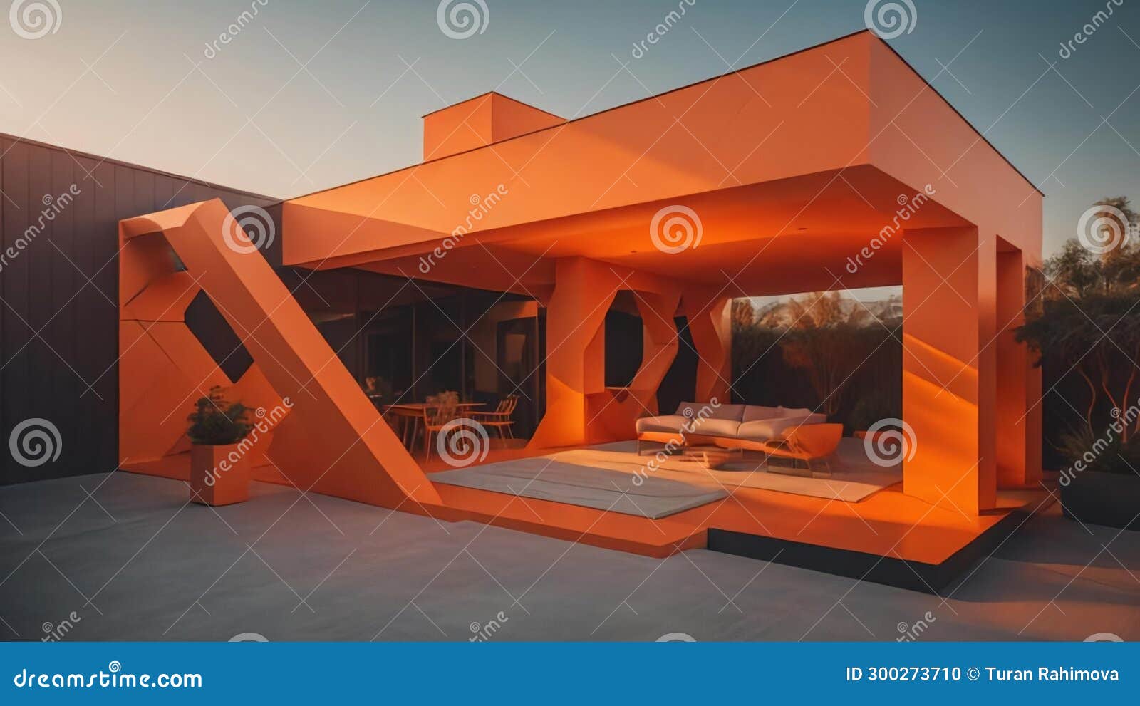 Modern Cozy House in the Desert. Sunset Stock Photo - Image of design ...