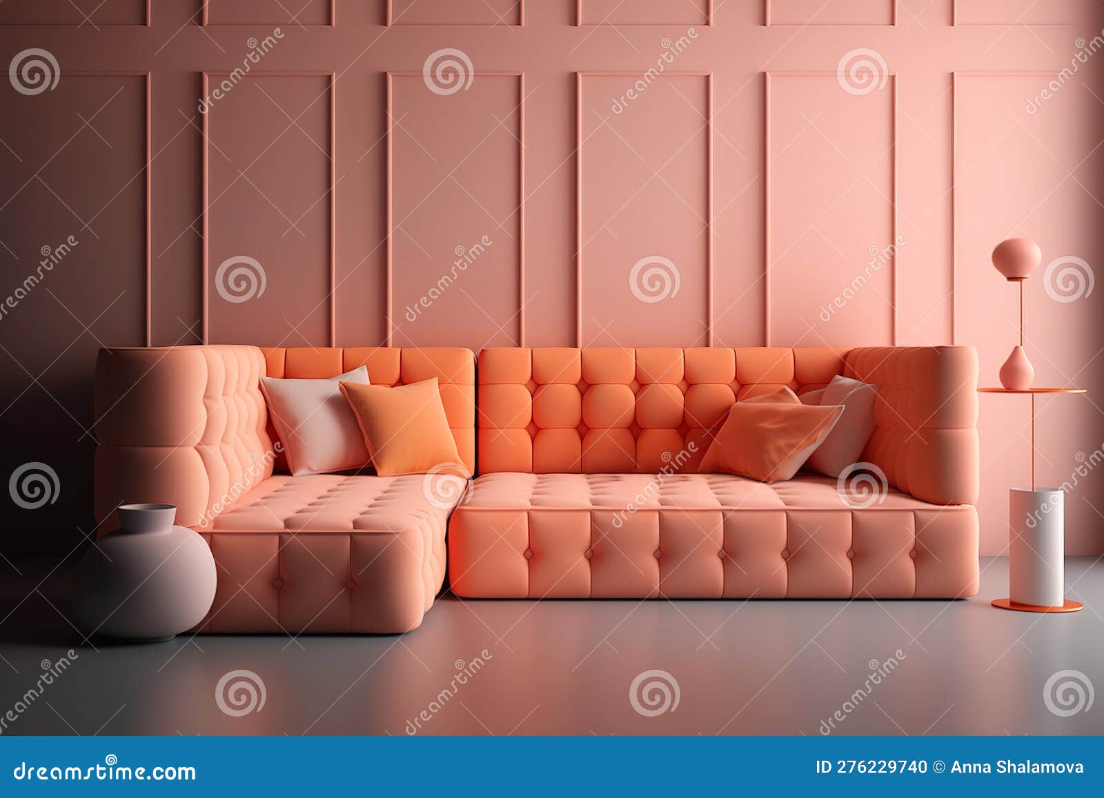 Modern and Cozy Peach Modular Sofa in Minimalist Interior. Generative ...