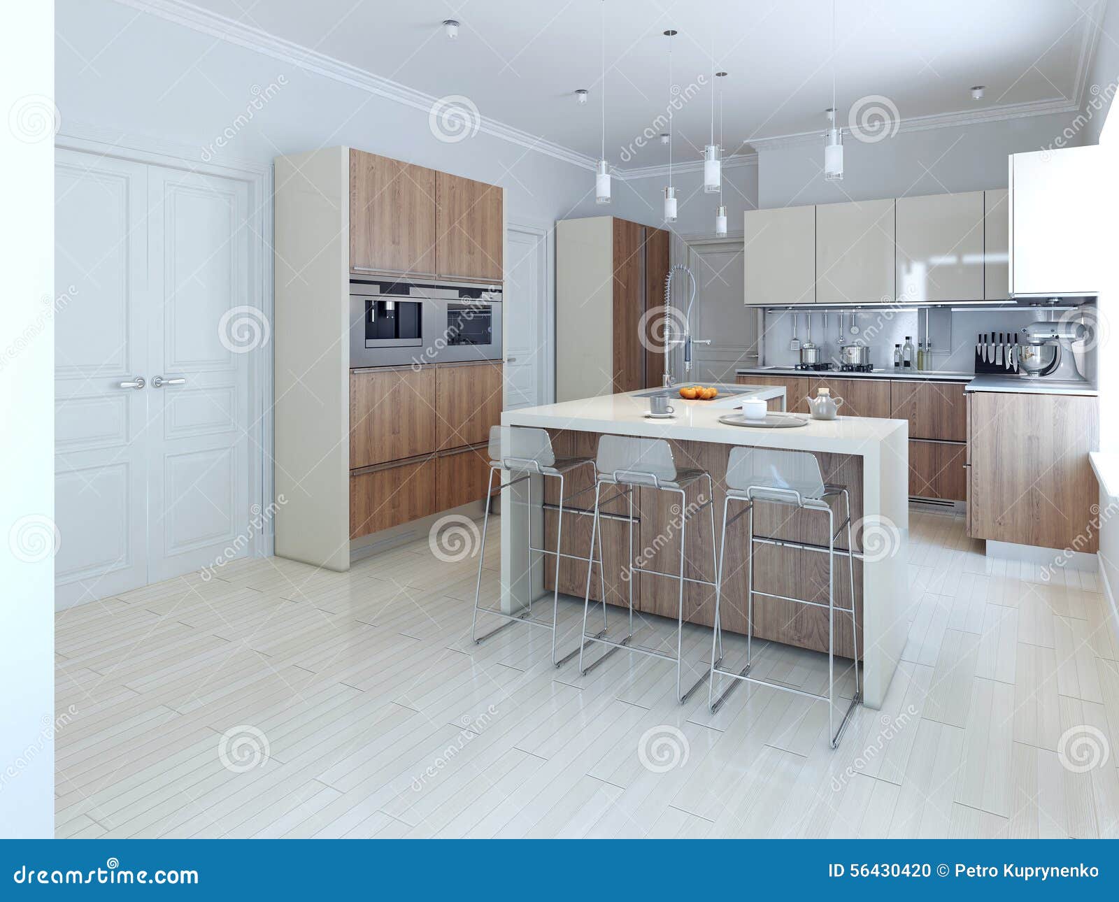 Modern Cream Colored Kitchen Stock Illustration - Illustration of cozy ...