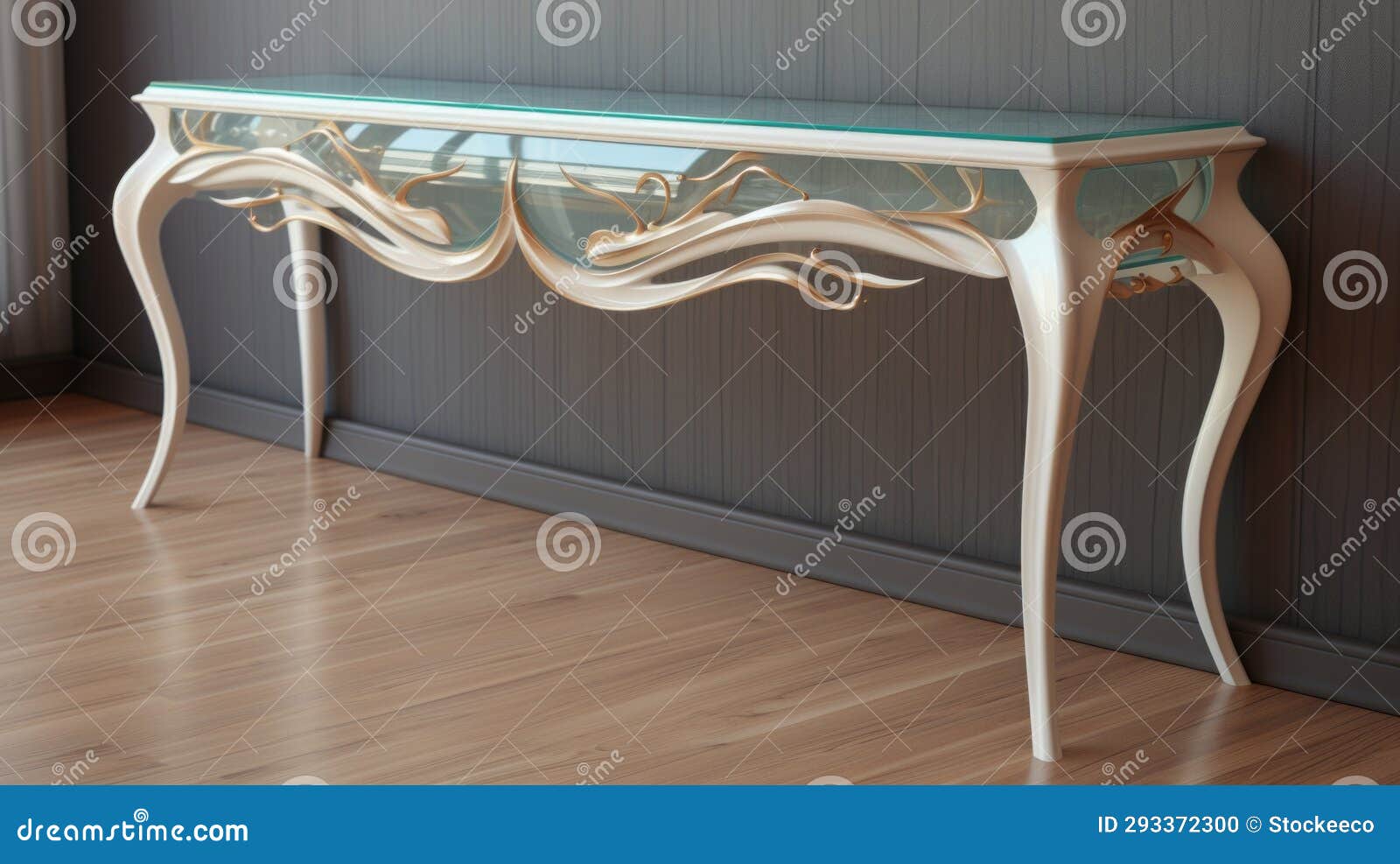 Modern Cream Console Table with White and Gold Octopus Design Stock ...