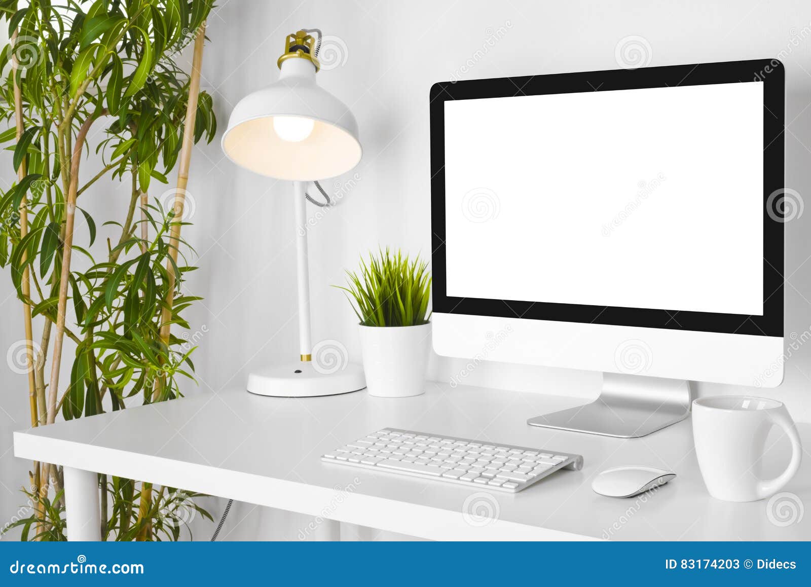 Modern Creative Designer Workplace with Desk Computer on White Table ...