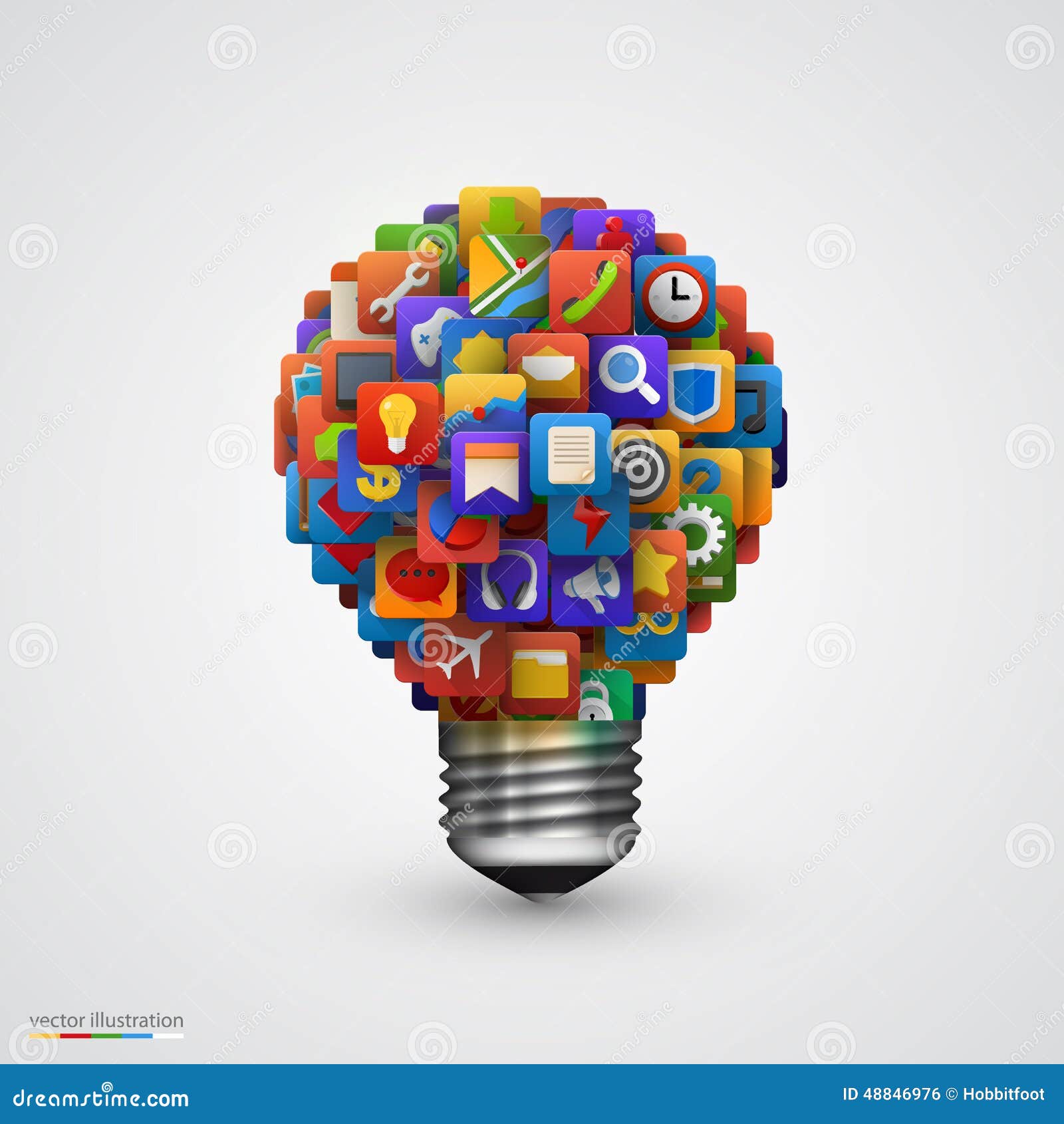 Modern Creative Light Bulb with Application Icon. Stock Illustration ...