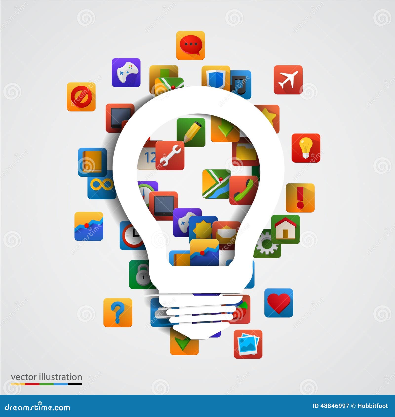 Modern Creative Light Bulb with Application Icon. Stock Illustration ...