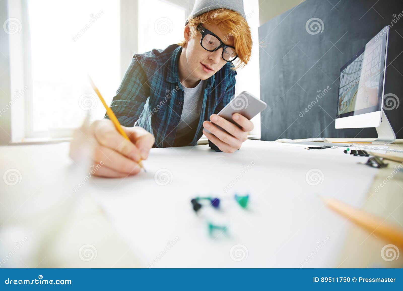 Modern Creative Man Drawing with Phone Stock Photo - Image of artist ...
