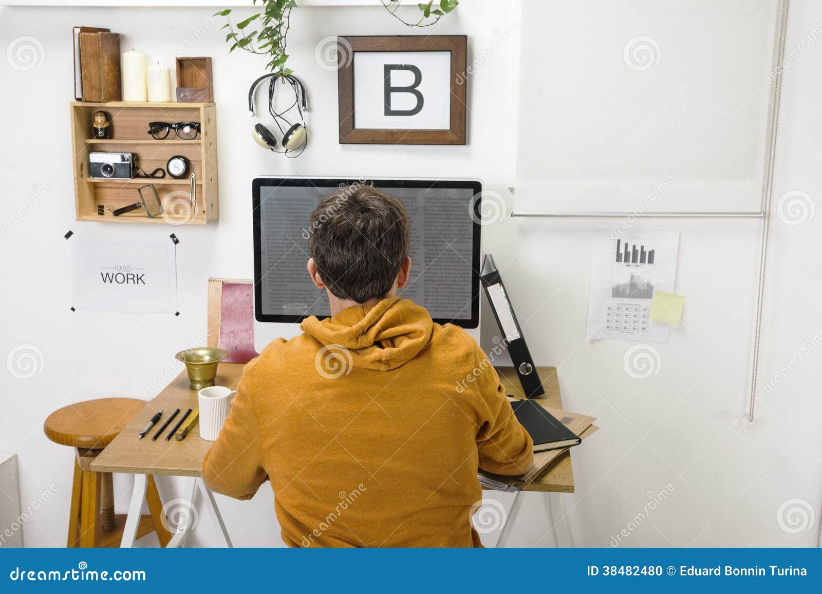 Modern Creative Man Working on Workspace. Stock Photo - Image of ...