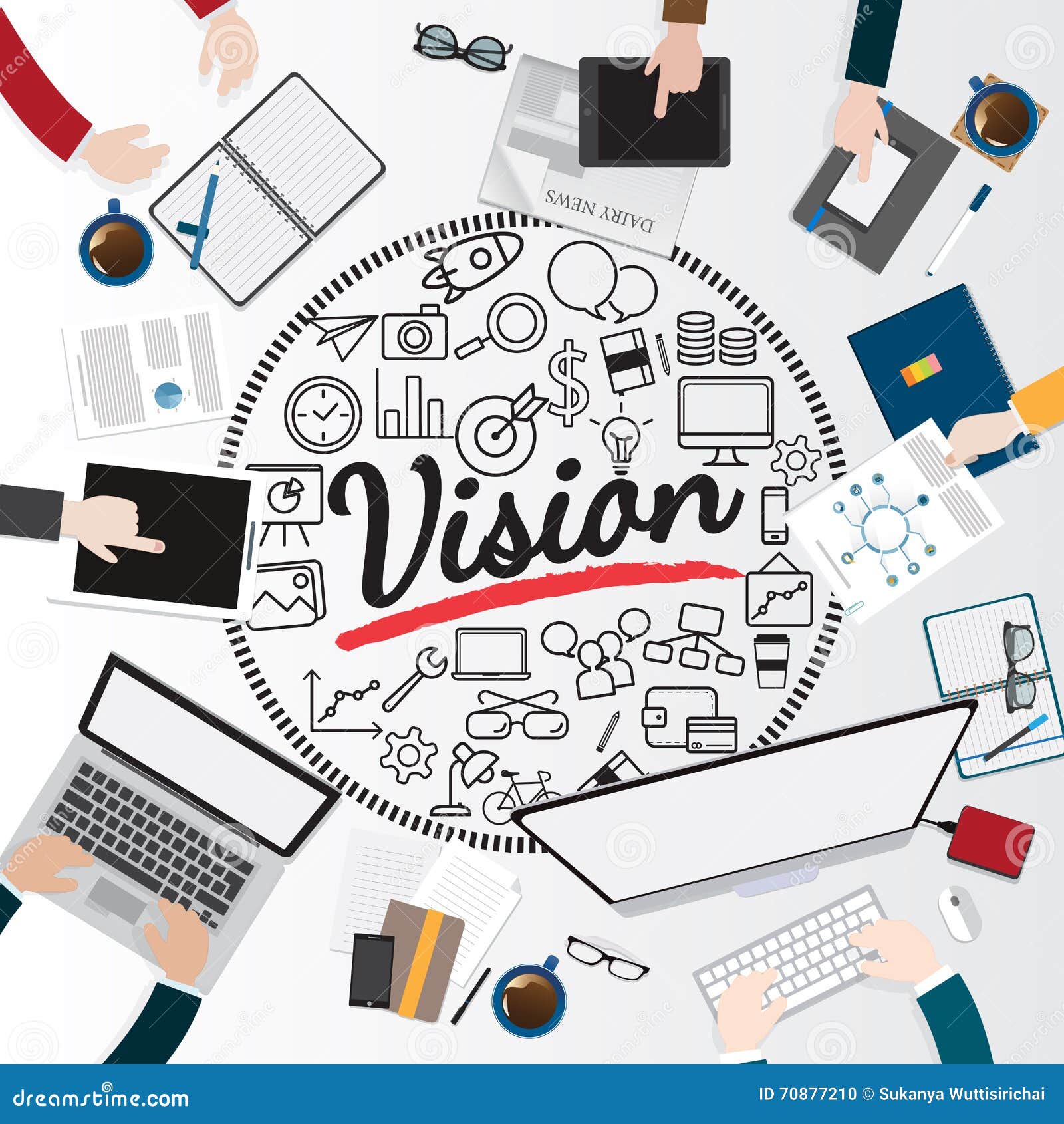 Modern Creative Office Workspace for Vision Stock Vector - Illustration ...