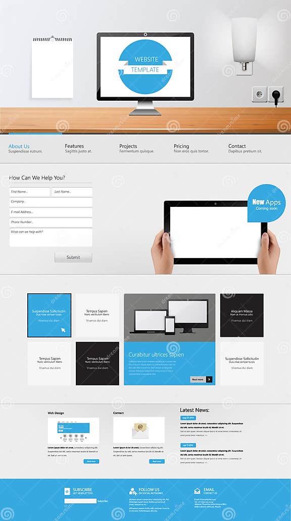 Modern Creative One Page Website Design Template, Vector Eps 10 Stock ...