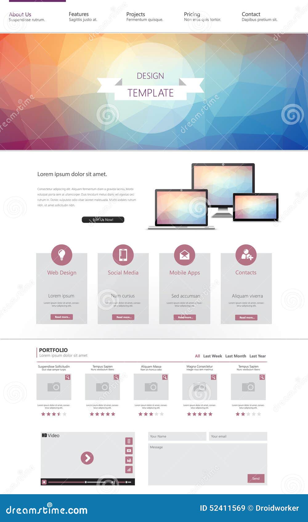 Modern Creative One Page Website Design Template, Vector Eps 10 Stock ...
