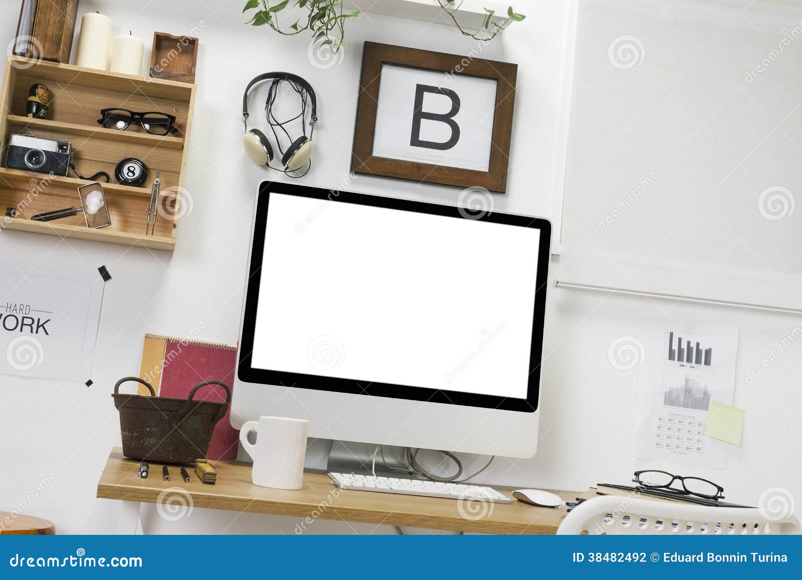 Modern creative workspace. stock photo. Image of computer - 38482492