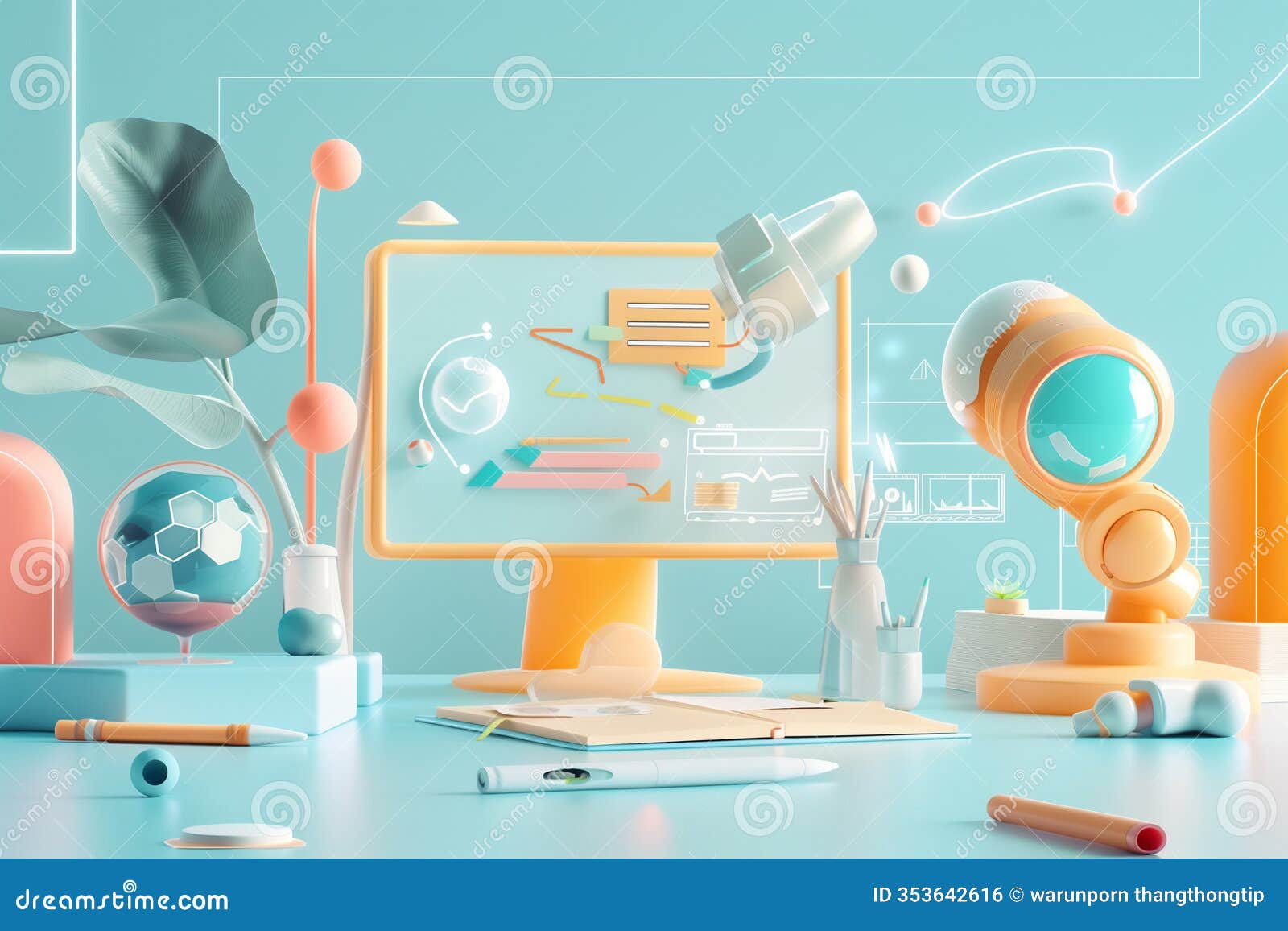 Modern Creativity Table Interior with Computer Showing Minimal Digital ...