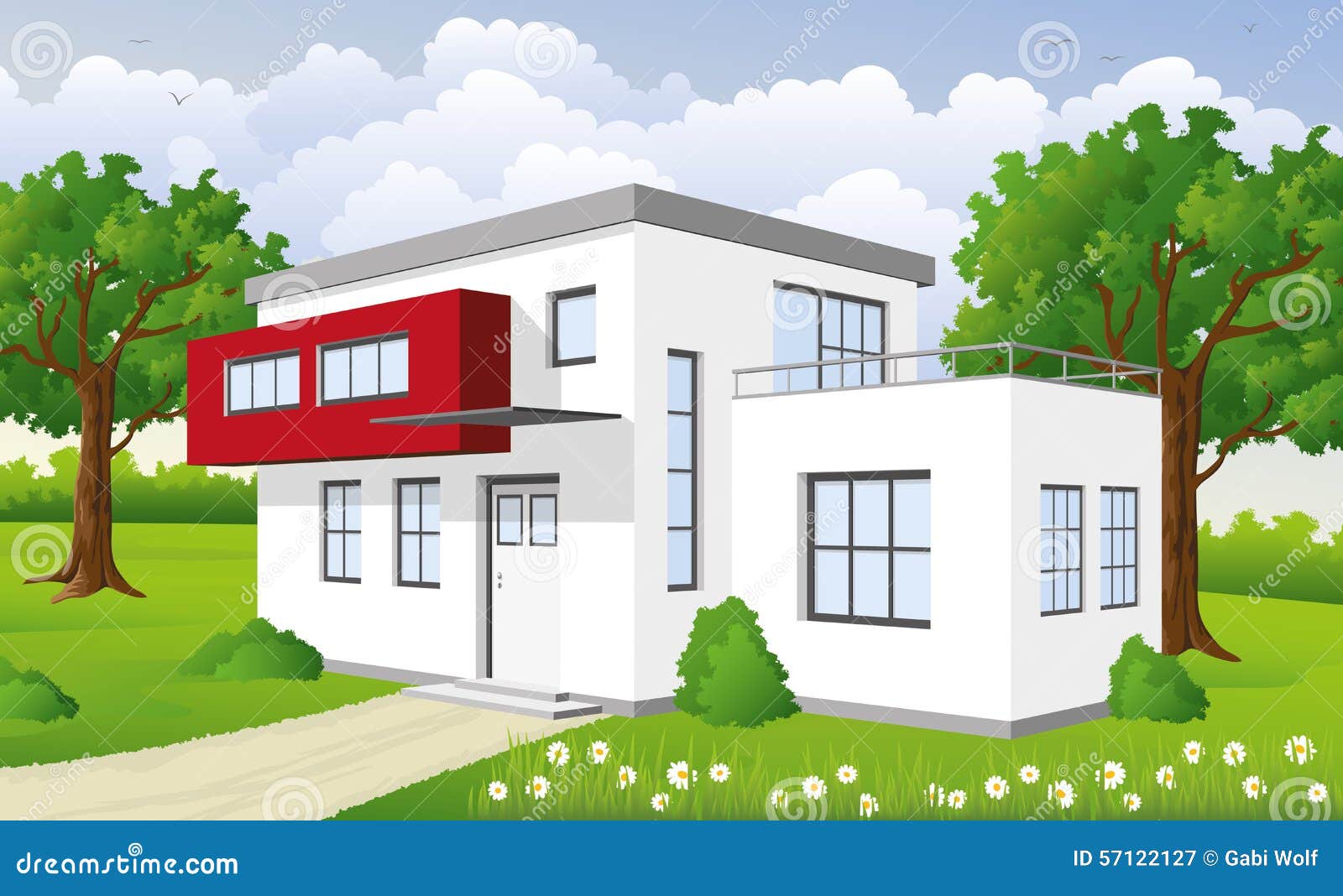 Modern cube building stock vector. Illustration of tree - 57122127