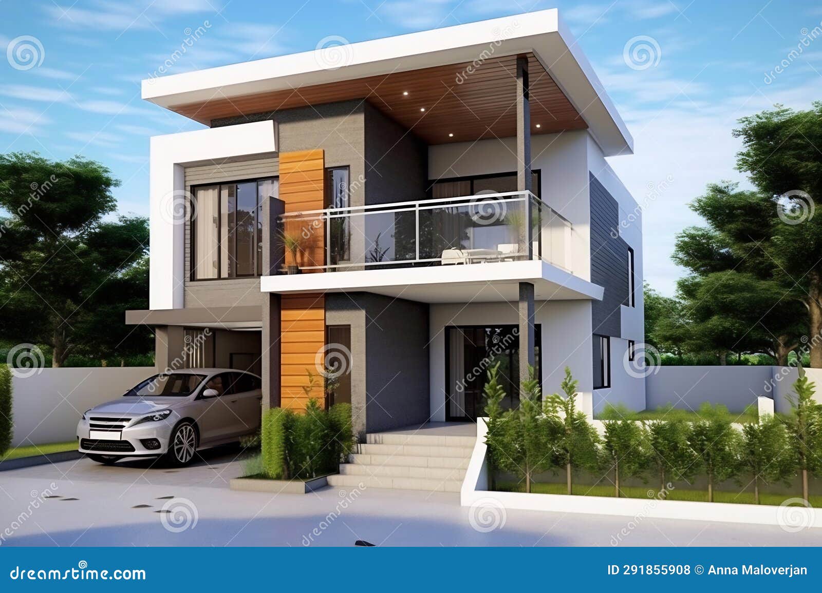 Modern Cube House in Summer with Blue Sky Stock Illustration ...