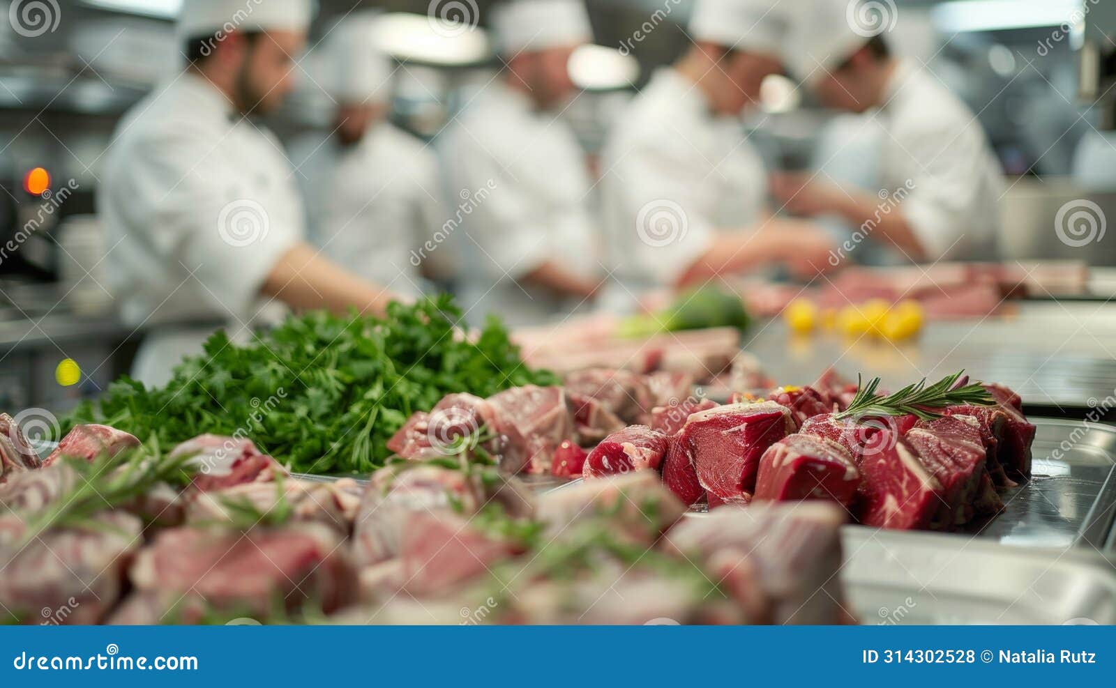 Modern Culinary School Kitchen Where Students Practice Meat Preparation ...