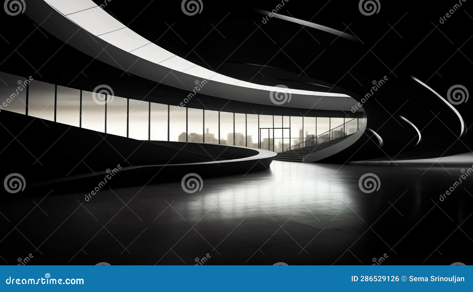 Modern Curve Building Room in the Dark Stock Illustration ...