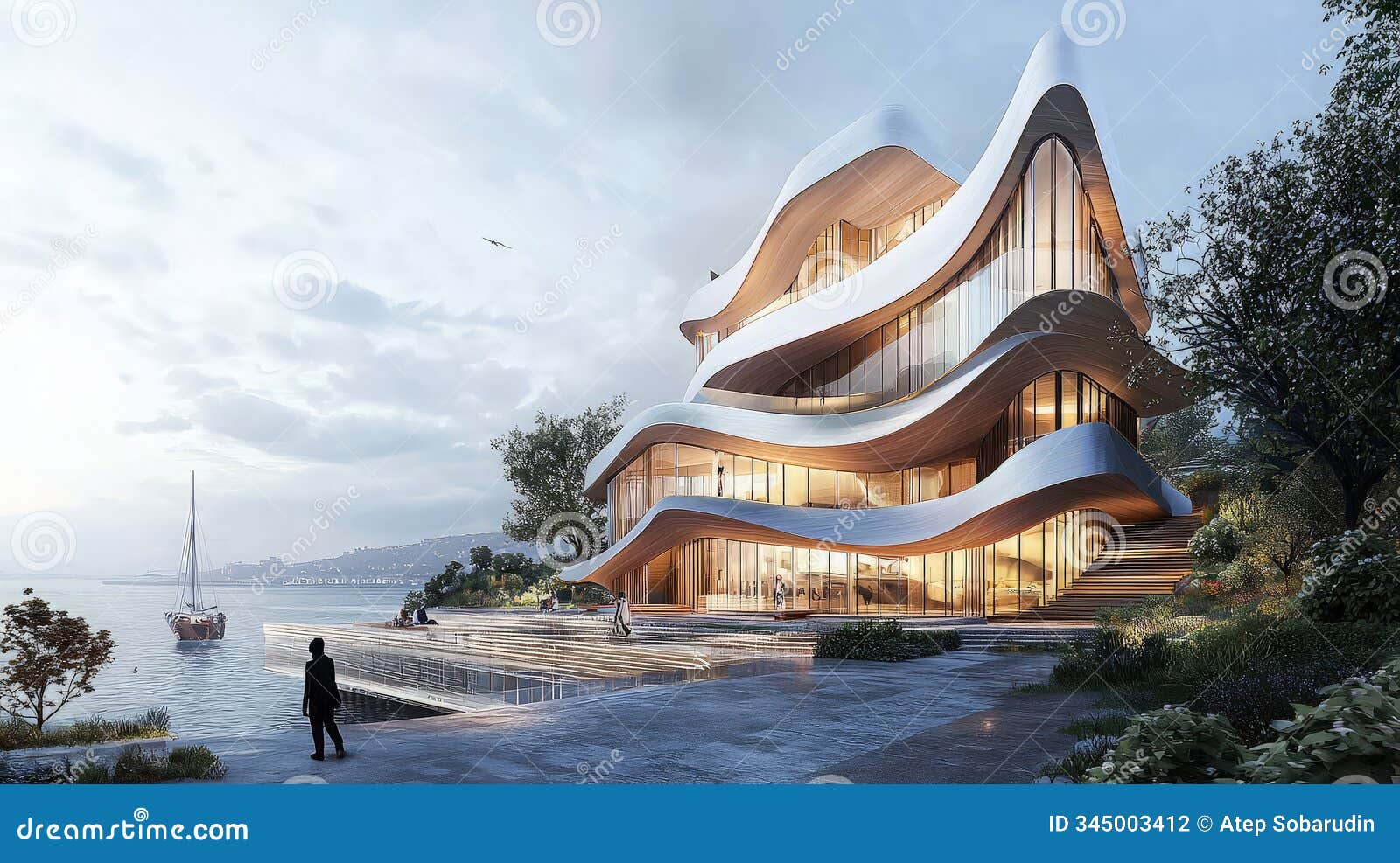 Modern, Curved Architecture Building with a Waterfront View Stock Photo ...