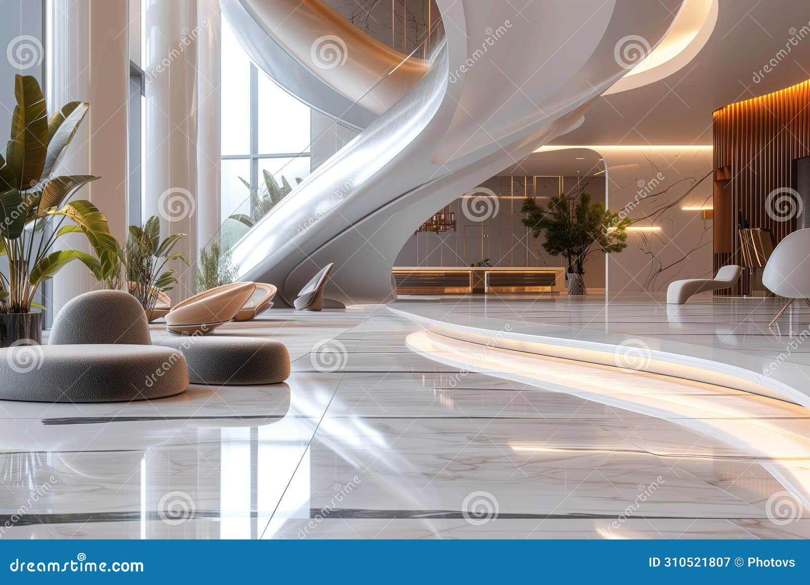 Modern Curved Interior Architecture Decoration for Hotel Lobby with ...