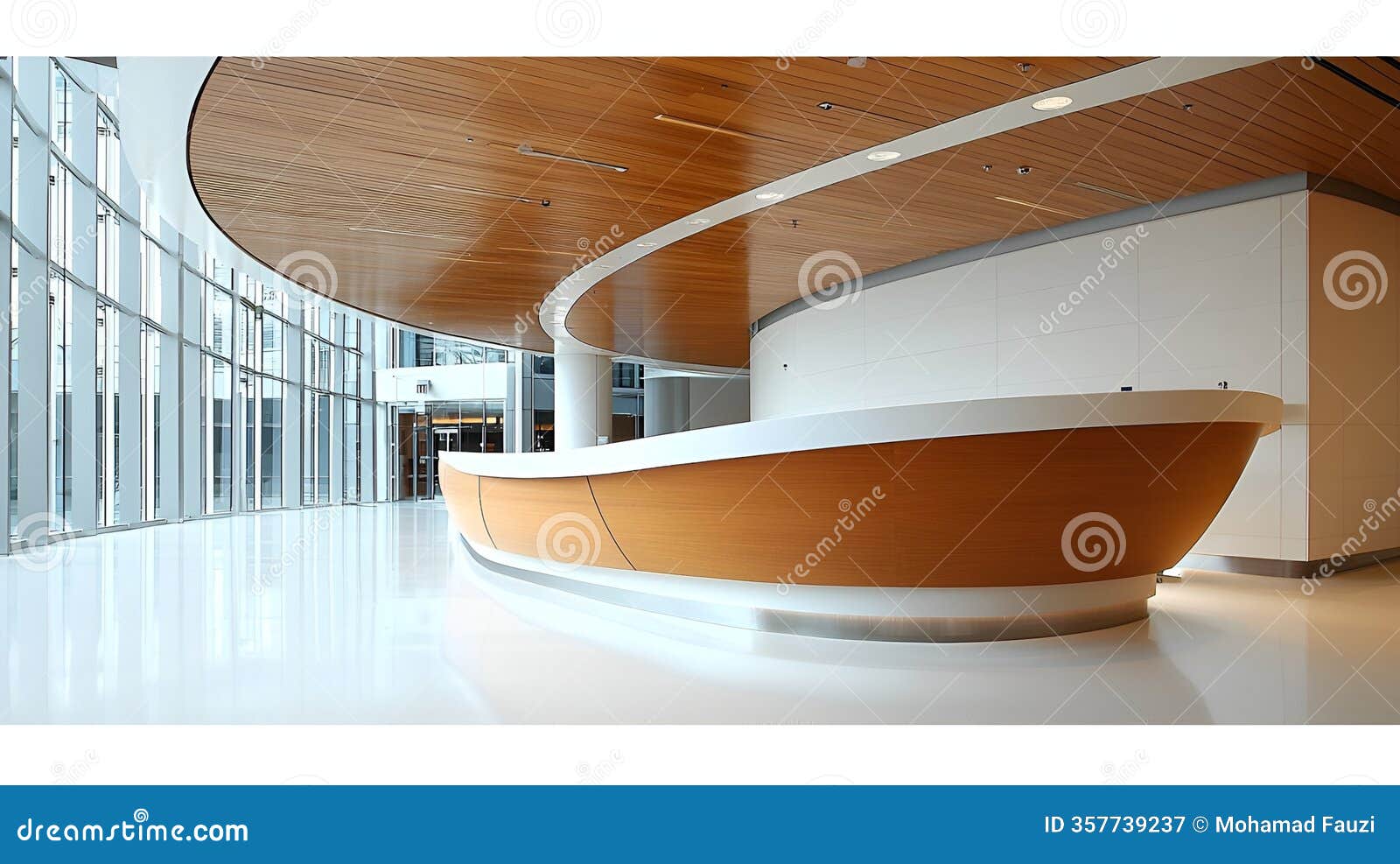 Modern Curved Reception Desk in Bright Lobby Stock Image - Image of ...
