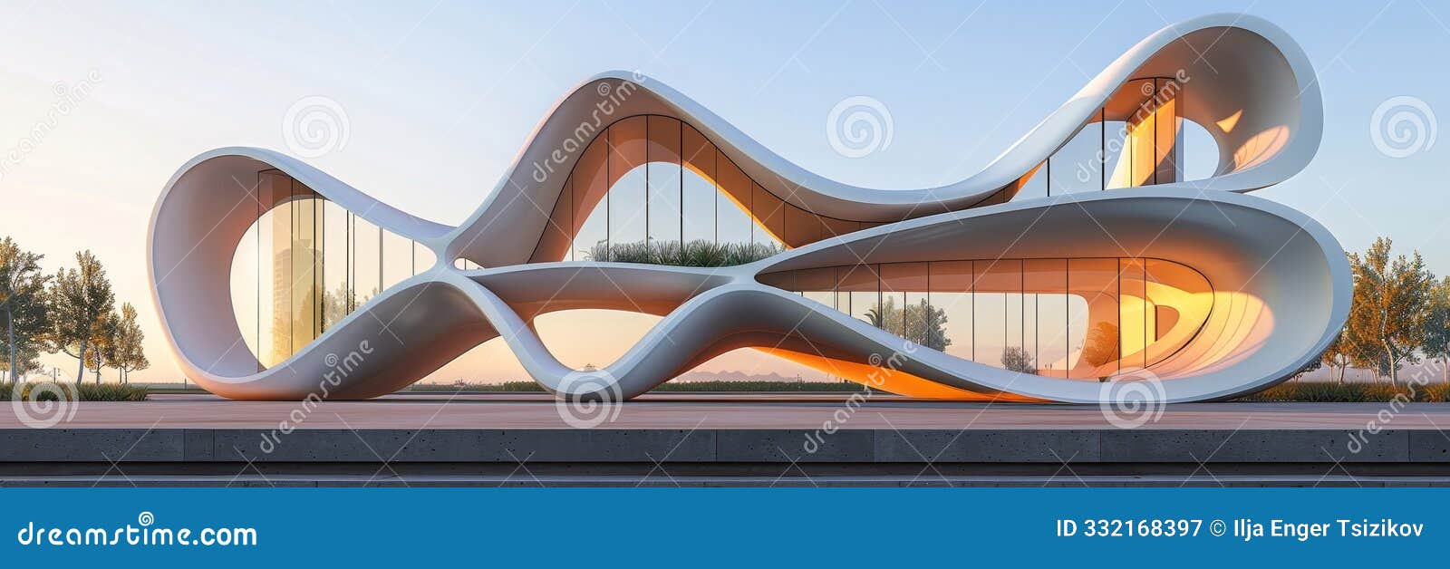 Modern Curvilinear Architecture With Reflective Water Feature. Concept ...