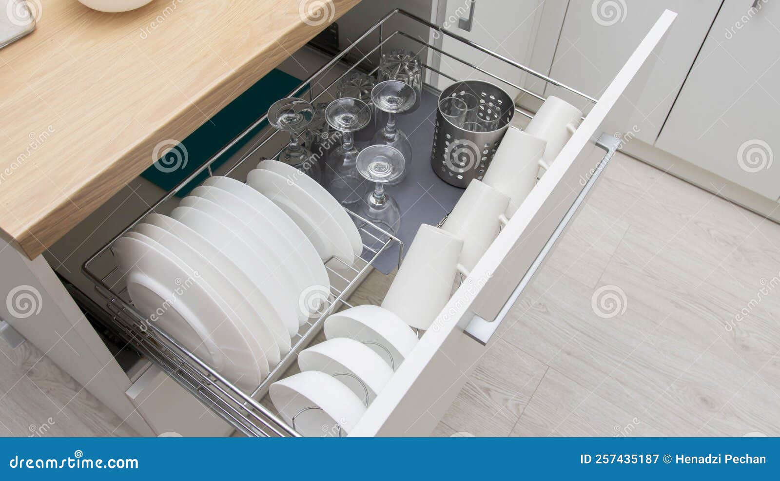 Modern Custom Kitchen with Drawers for Utensils. Accessories in the ...