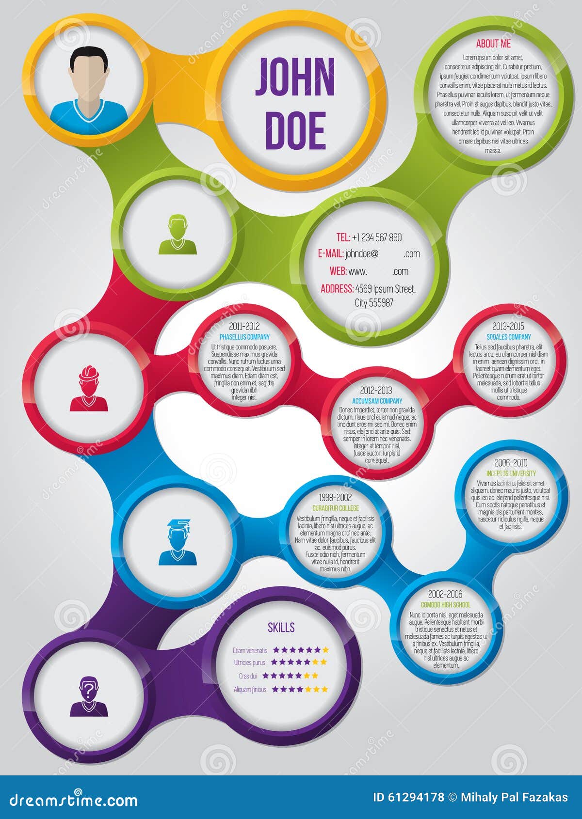 Modern Cv Resume Template with Circle Shaped 3d Containers Stock ...